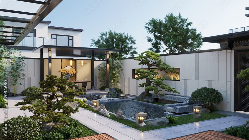 3d render building and architecture courtyard exterior design ...