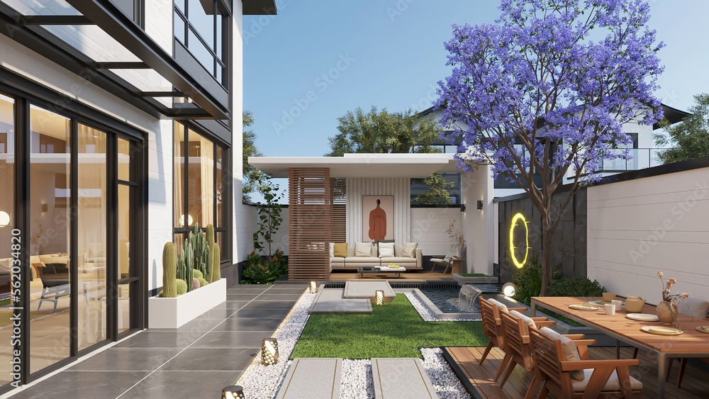 3d render building and architecture courtyard exterior design ...