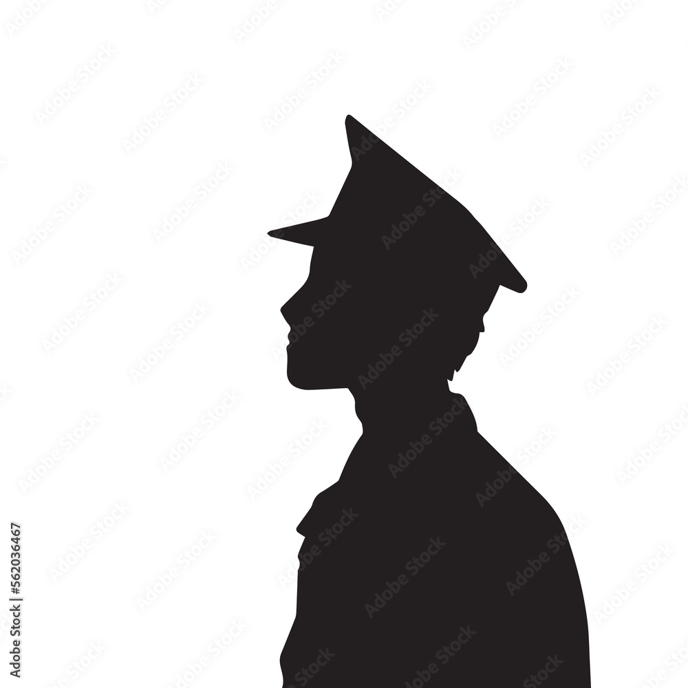 Young police man officer from side view vector icon silhouette isolated ...