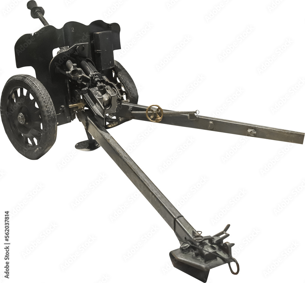 Isolated PNG cutout of an anti-tank artillery cannon from Word War II ...