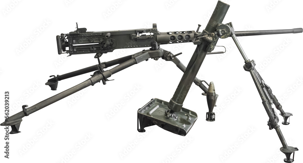 Isolated PNG cutout of a M2 machine gun and a mortar from World War II ...