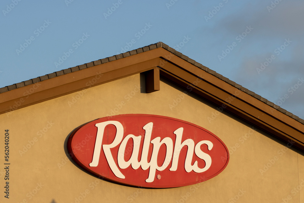 Irvine, CA, USA - May 7, 2022: Closeup of the Ralphs logo seen at one of its stores in Irvine ...
