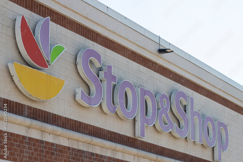 Boston, MA, USA - June 30, 2022: Stop and Shop logo is seen at one of ...