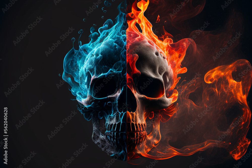 One half of the skull is fire and the other is water With Generative AI ...