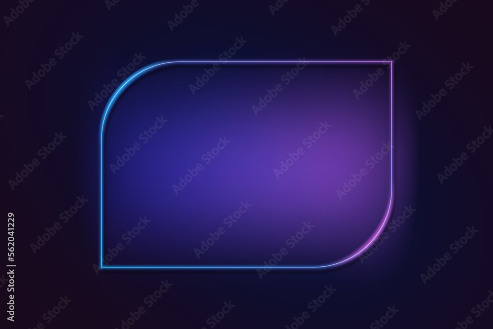 Neon color light rectangle with curve frame. Retro fluorescent border ...