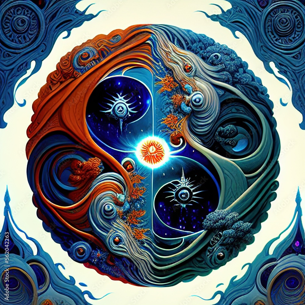 two primordial entities, matter and antimatter embracing each other and ...