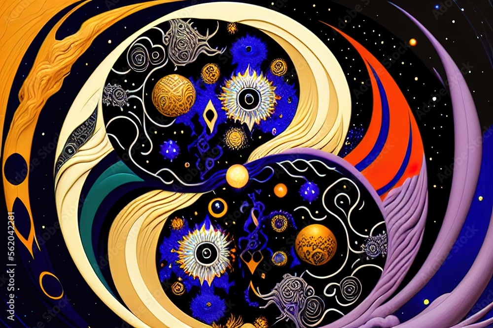 two primordial entities, matter and antimatter embracing each other and ...