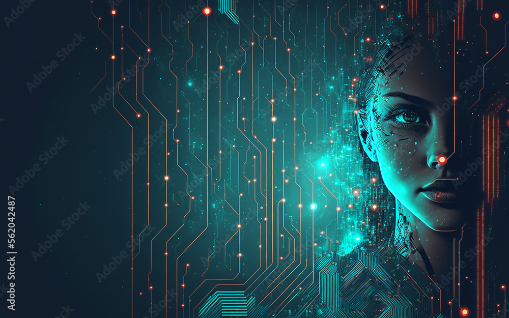 abstract digital technology background with human robot Stock ...