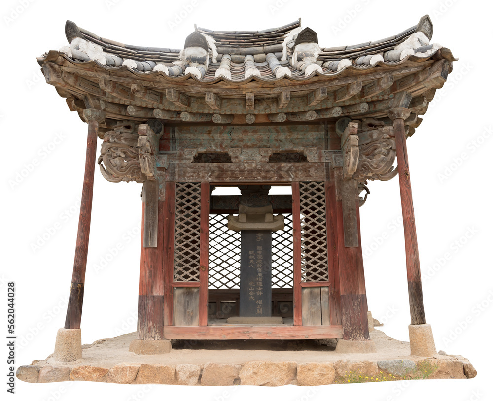 Isolated PNG cutout of a small traditional Korean temple with a stone ...