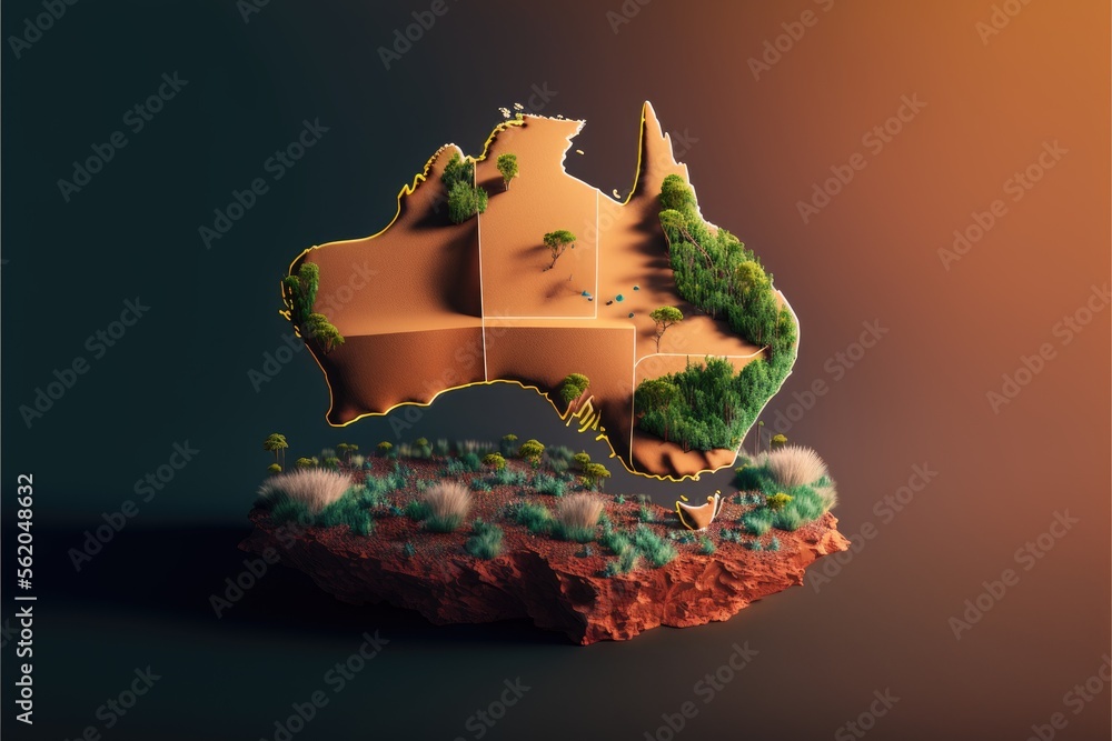 Australian outline and australian landscape, created with generative ai ...