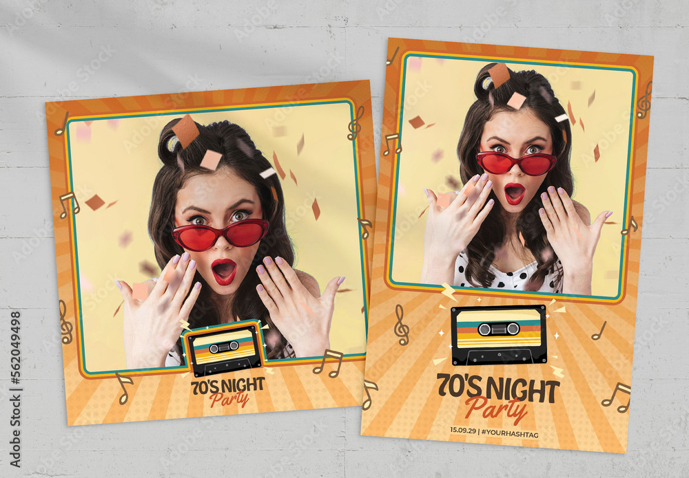 70s Night Party Photo Booth Layout Stock Template | Adobe Stock