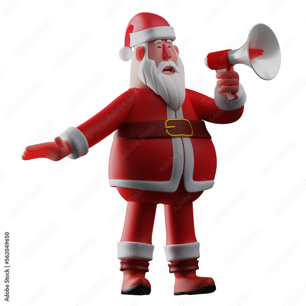 3D Cartoon Santa design talking into a megaphone, cute face 3D ...