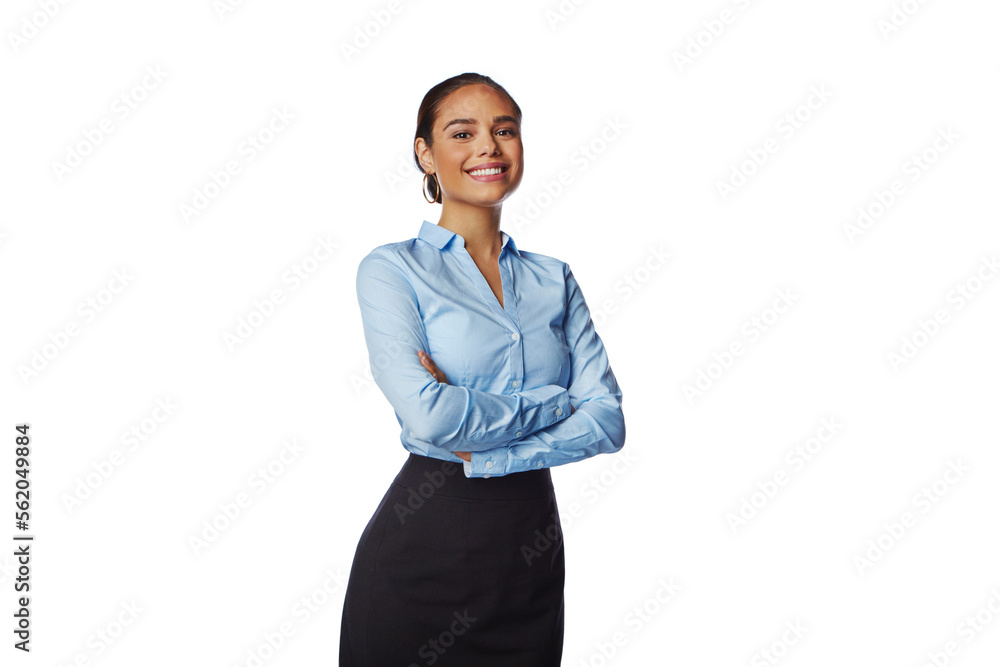 Happy, portrait and business woman in a studio with a luxury, classy ...