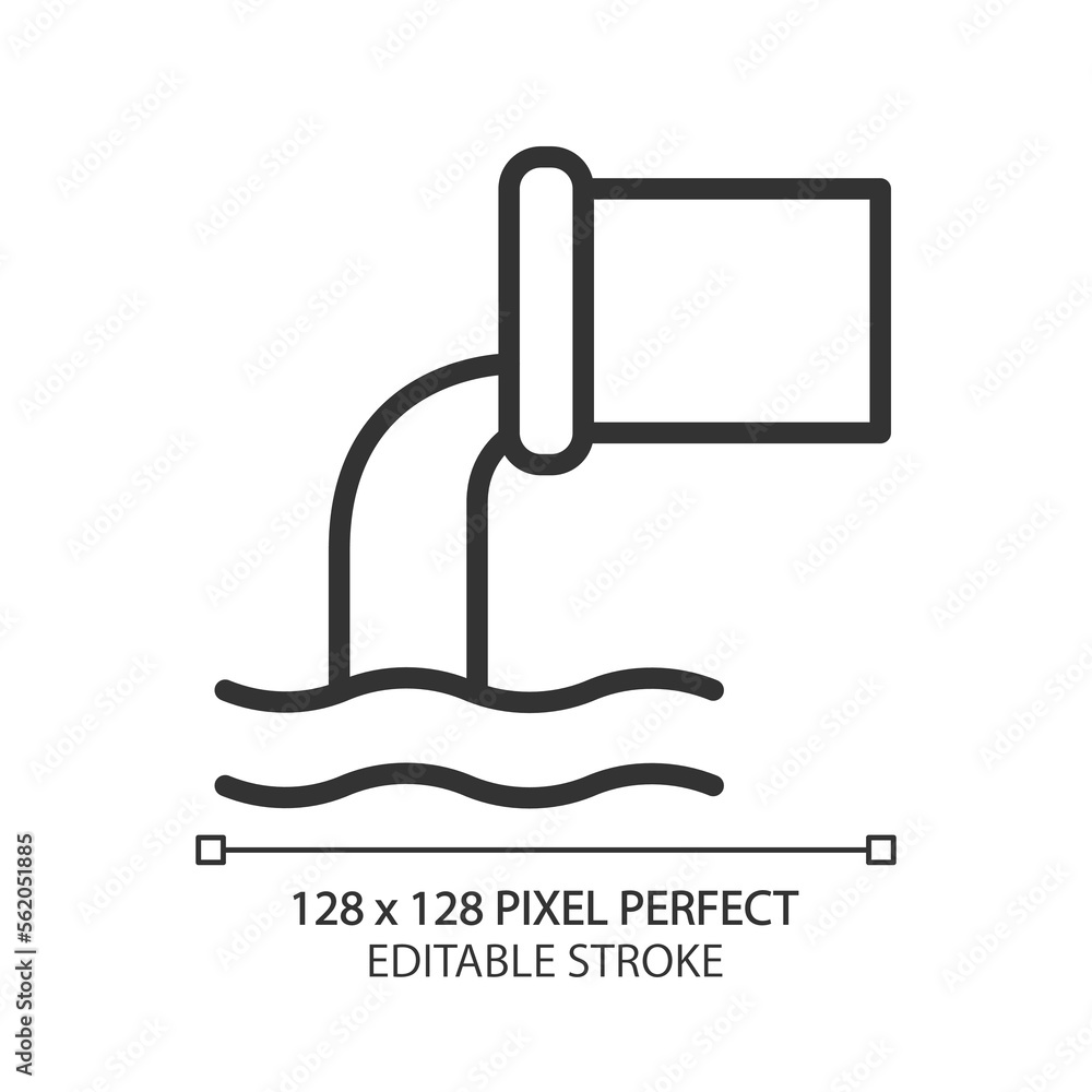 Sewage system pixel perfect linear icon. Wastewater disposal. Grey and ...