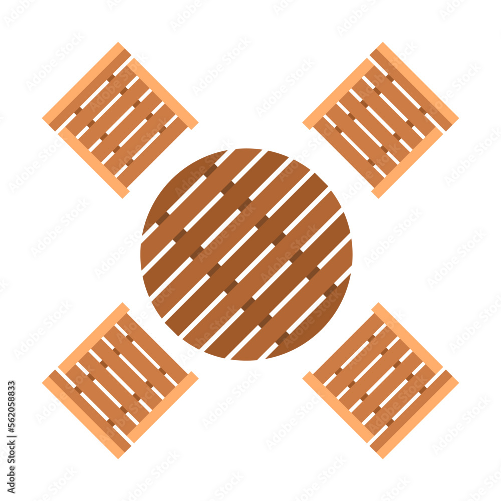 Garden round wooden table with chairs, furniture for outdoor plan ...