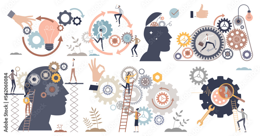 Poster Teamwork gears as business cooperative machinery tiny person ...