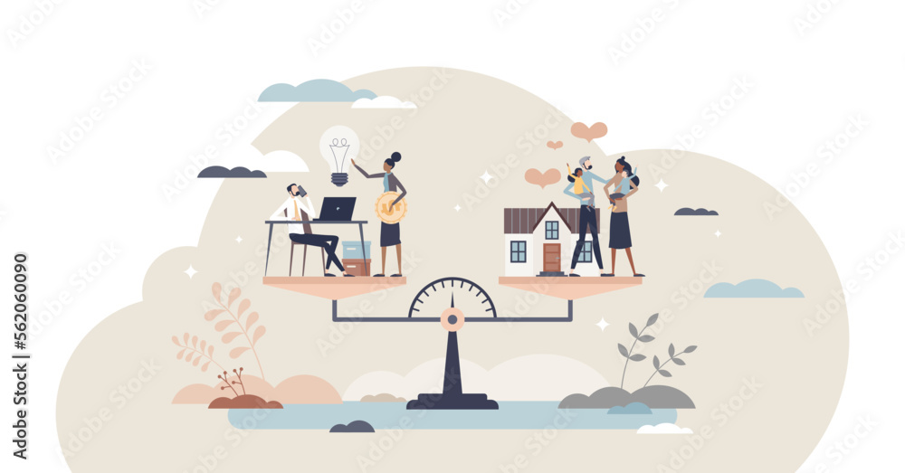 Work life balance as career or family relationship scales tiny person ...