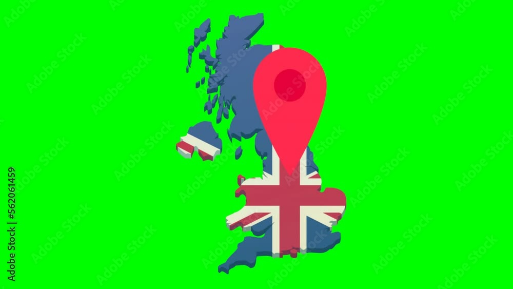 Looping animation with a jumping red location marker over the 3D map of ...