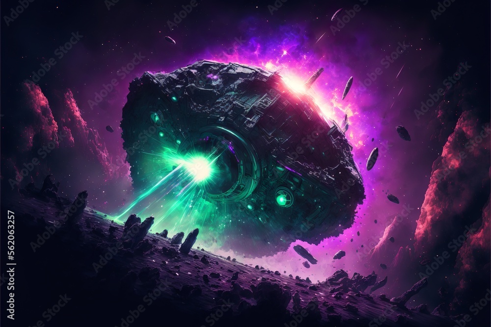 Gigantic space dreadnought scorching the surface of a planet in an epic ...