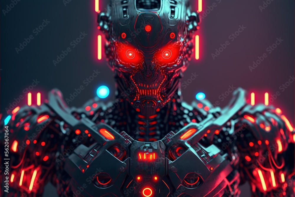 Evil Robot. Cyborg. Evil robot with red eye. Generative AI Illustration ...