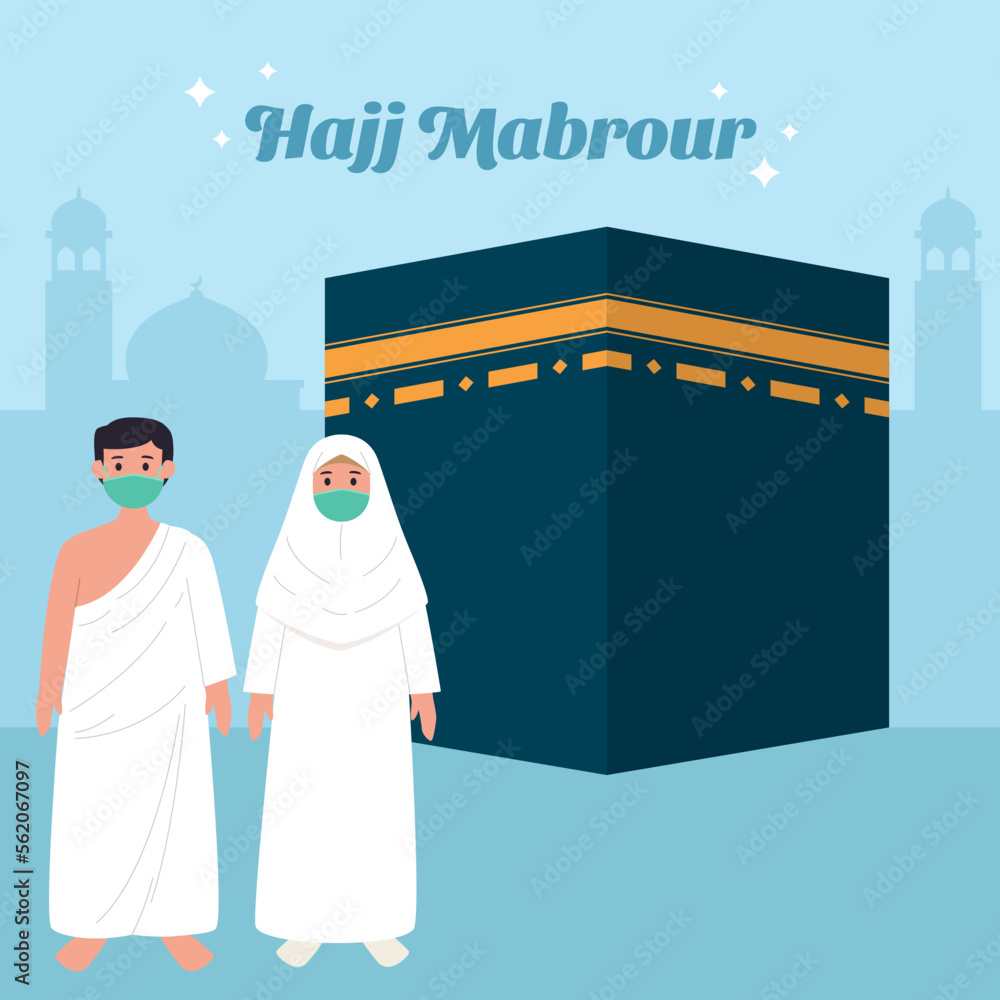 Hand drawn of muslims people wearing ihram clothes during hajj ...