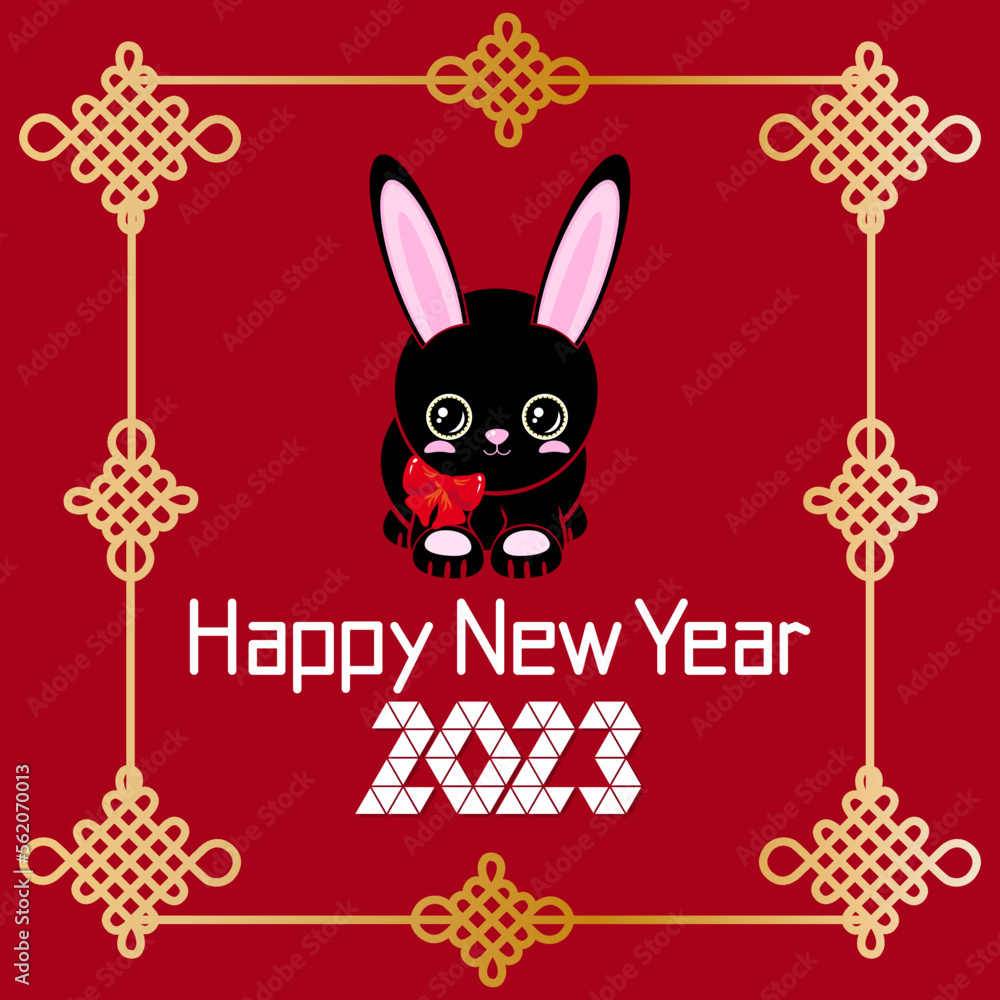 Cute black rabbit. Happy New Year! Chinese New Year red gold background ...