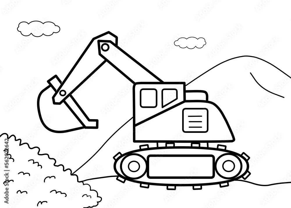 Excavator coloring page for kids. Painting for kids. Children's ...