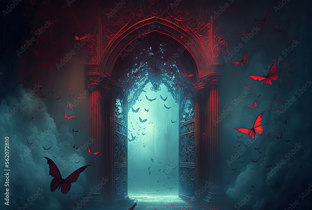 gigantic red hell gate, ancient Chinese mythology the gate to spirit ...