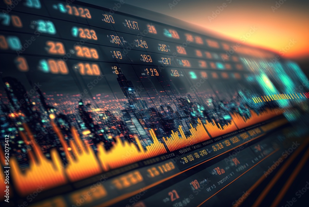 blurred abstract background of computer interface show financial grid ...