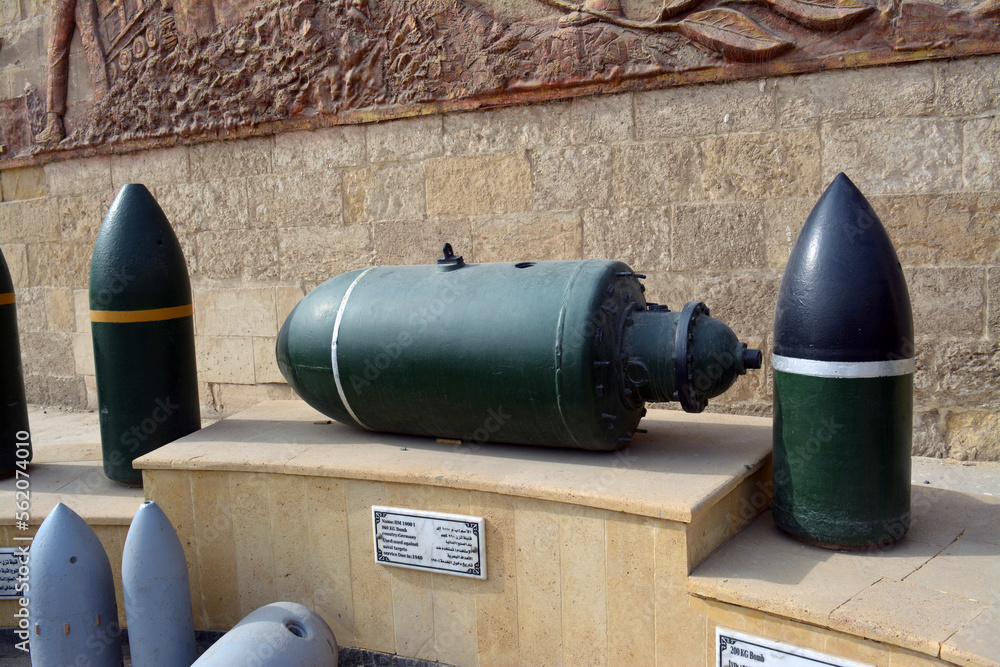 Cairo, Egypt, January 7 2023: Bombs of different types and sizes ...
