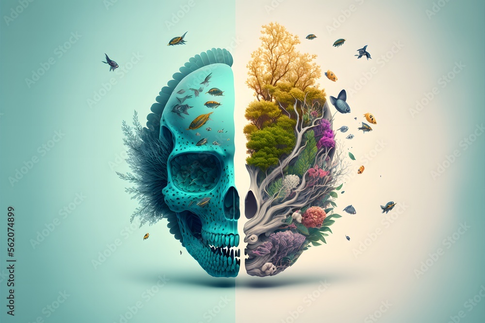 Skull representing death, extinction, apocalypse, and loss of ...