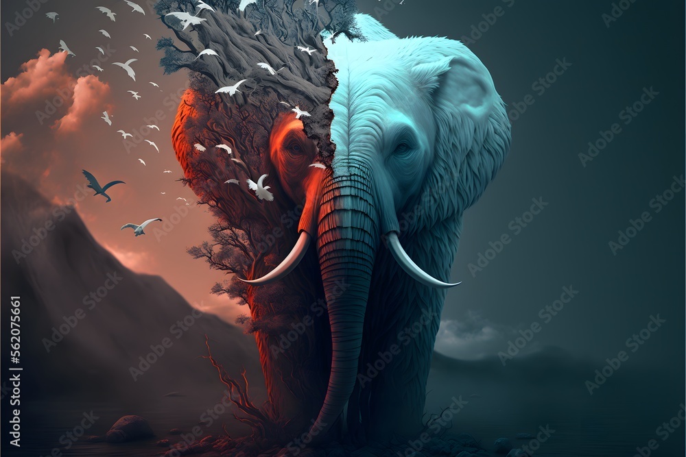 A graphic illustration of elephant dying, climate change, earth or ...