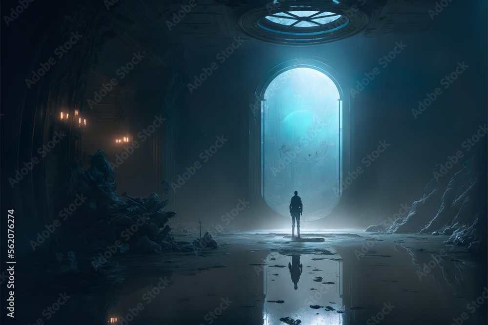 Time and space wanderer exploring a newly discovered chamber in an ...