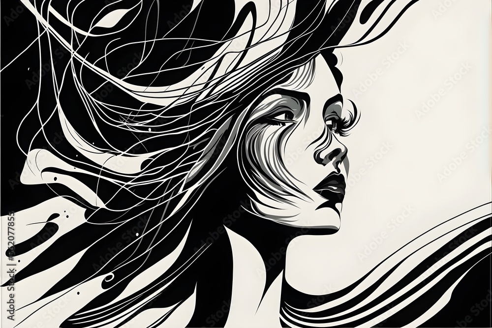 Abstract Woman's Day Minimal Line Art Style Drawing Generative AI Stock ...