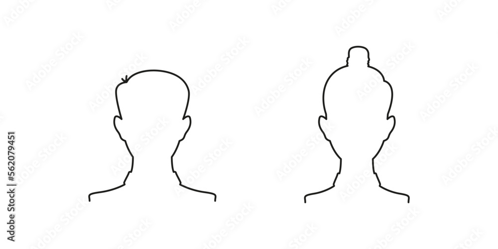 User profile avatar in circle icon, male and female silhouette in round ...