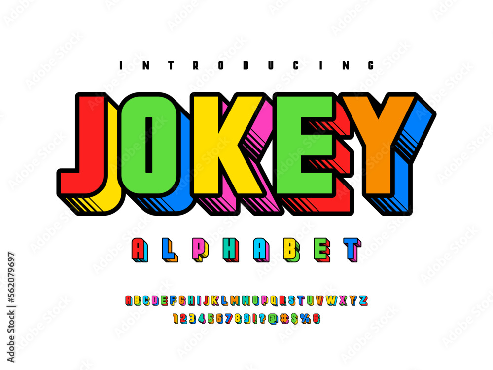 Comical style alphabet design with uppercase, numbers and symbols Stock ...