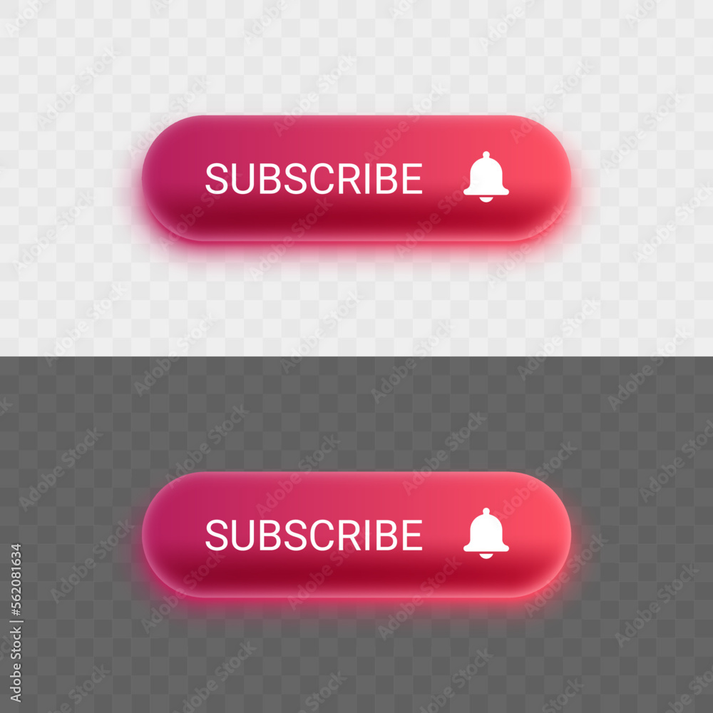 Subscribe button with bell icon. Modern design with glow effect. Vector ...