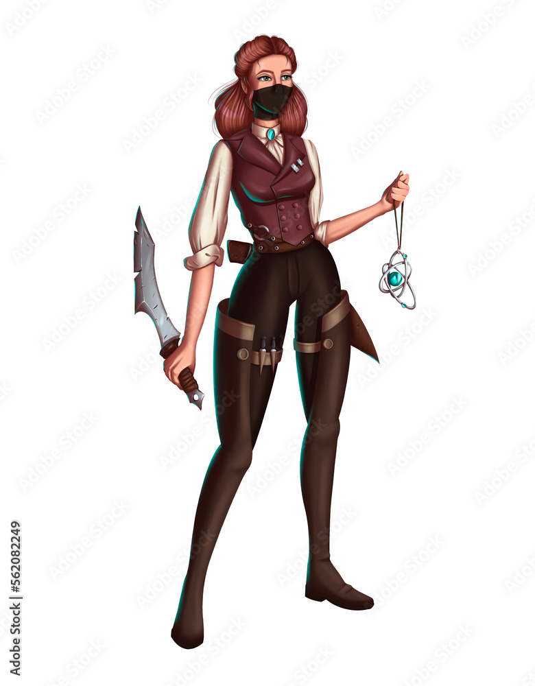 Cool female character. Redhead woman with magic amulet isolated on ...