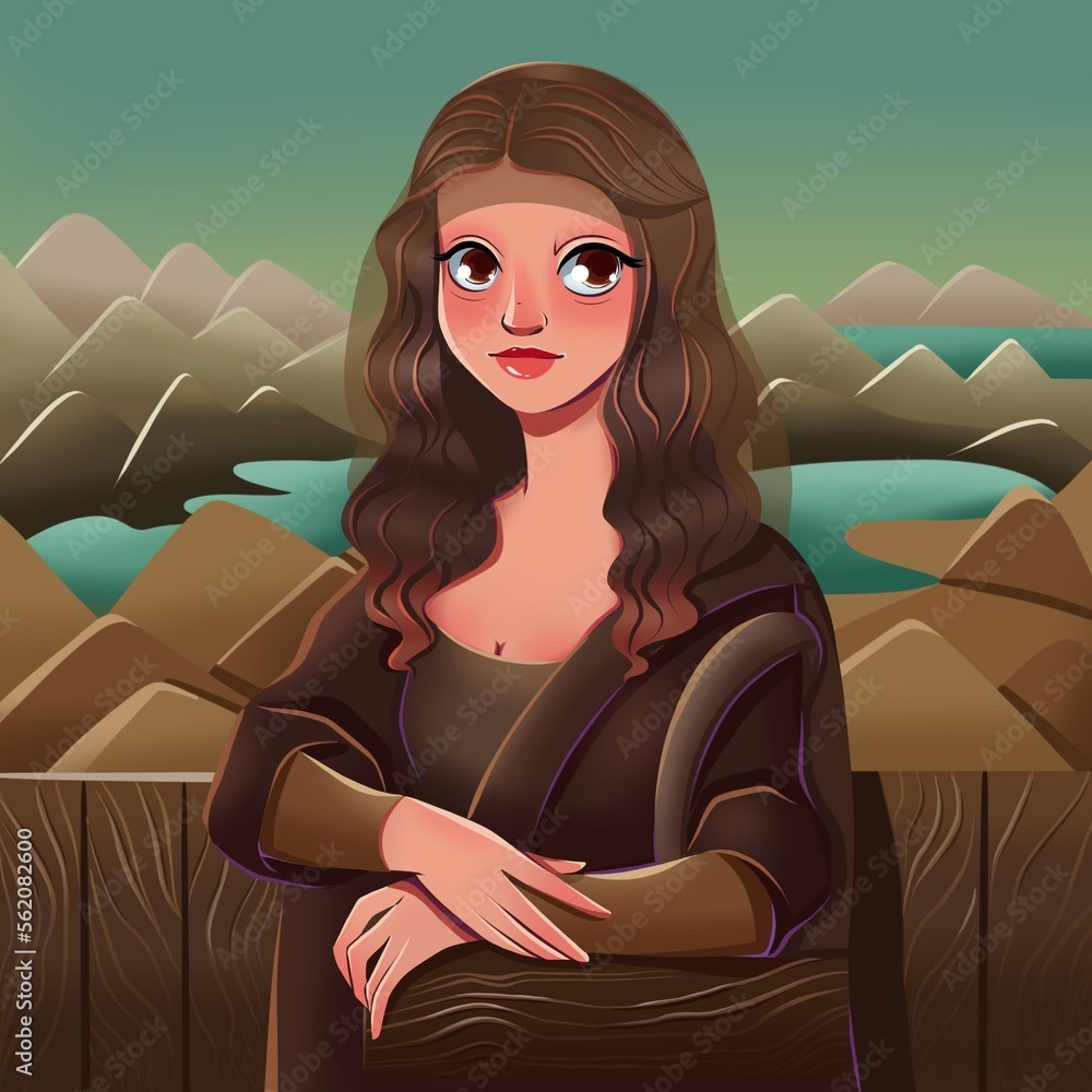 Portrait of Mona Lisa. Cute hand drawn character in cartoon style ...