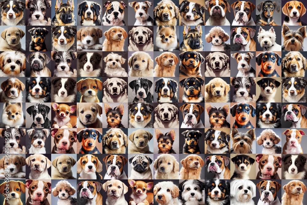 Dog portrait collage of many different breeds (Generative AI) Stock ...