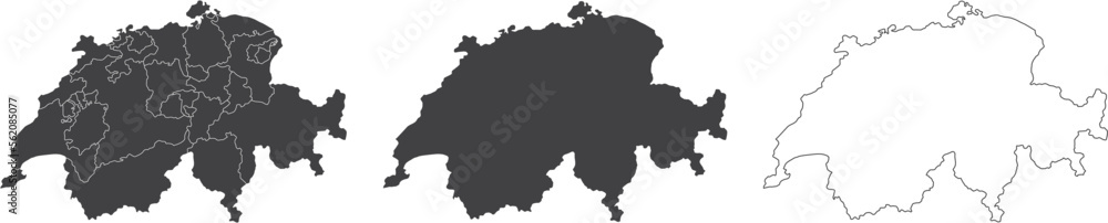 set of 3 maps of Switzerland - vector illustrations Stock Vector ...