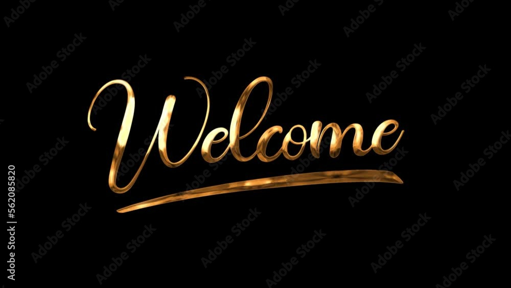 welcome animation text in gold color on black background. Luxury ...