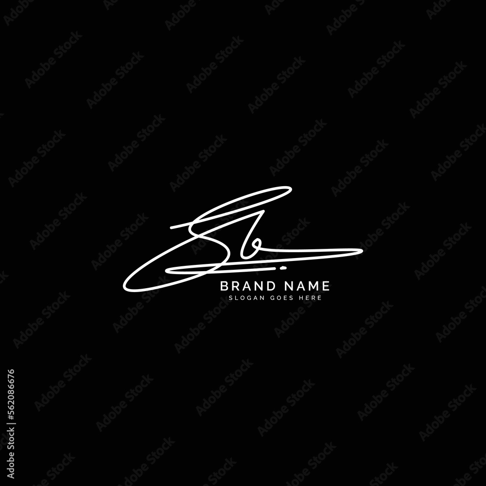 Initial Letter SB Logo in signature. Handwritten lettering style of S ...