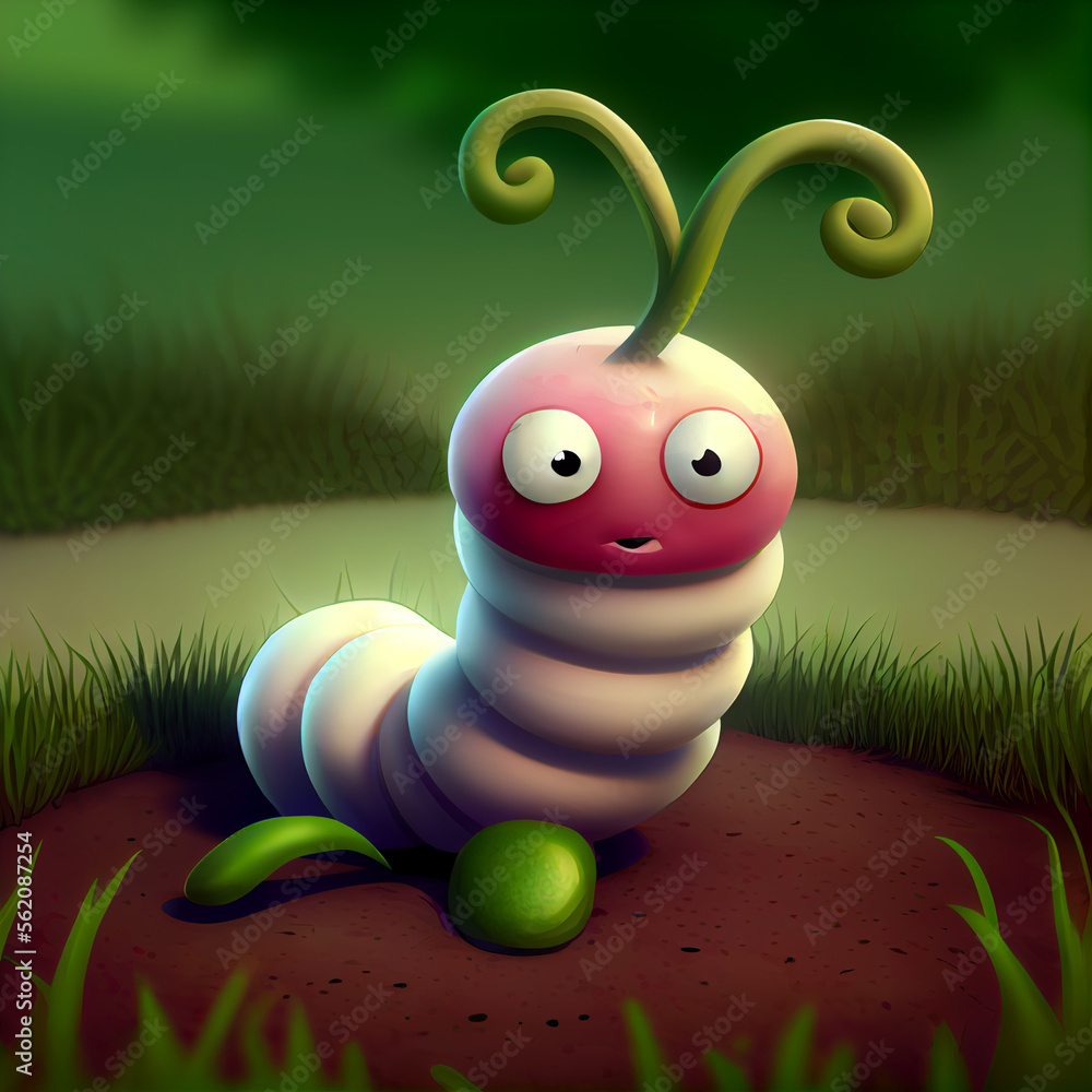 Cartoon funny worm character, cute caterpillar in nature environment ...