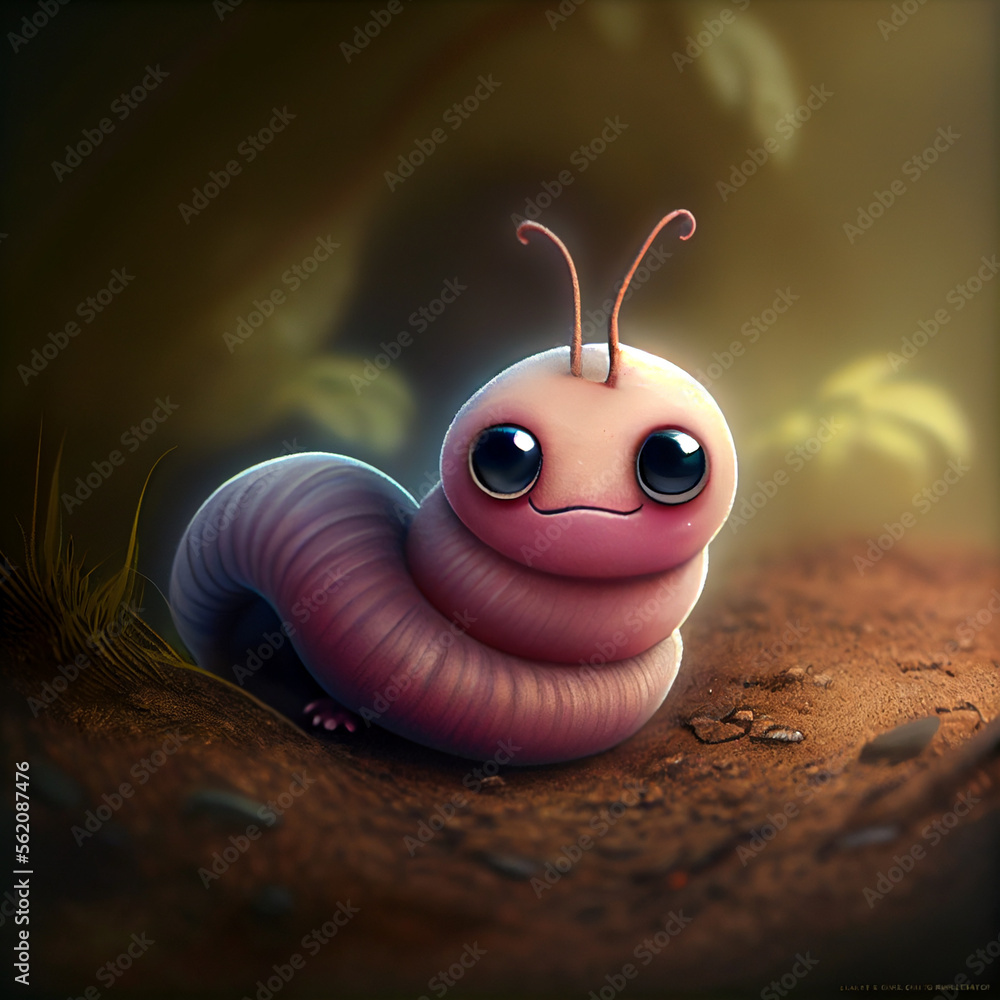 Cartoon worm character, cute garden caterpillar or compost worm 3d ...