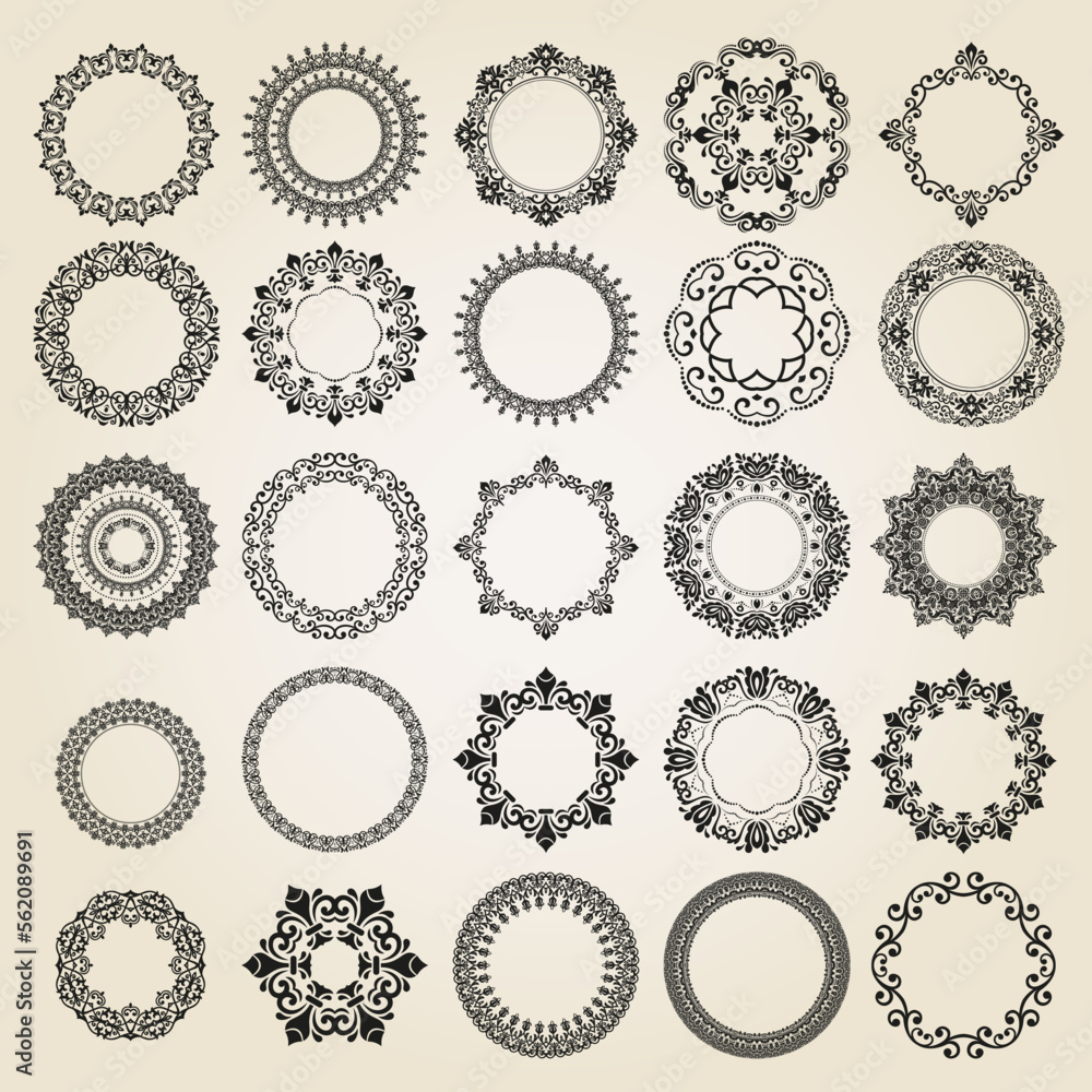Vintage set of vector round elements. Different elements for design ...