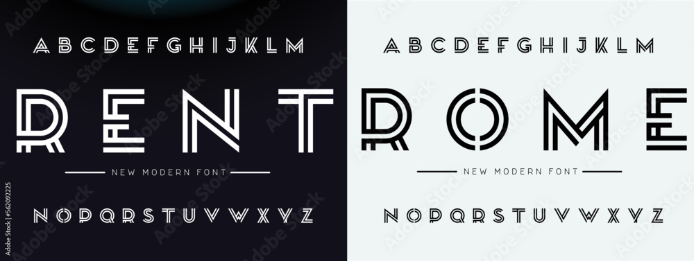 RENT ROME Sports minimal tech font letter set. Luxury vector typeface ...