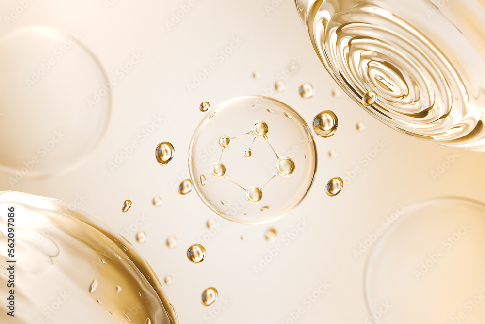 Cosmetic moisturizing liquid Bubble with Molecule, Oil or lotion 3d ...