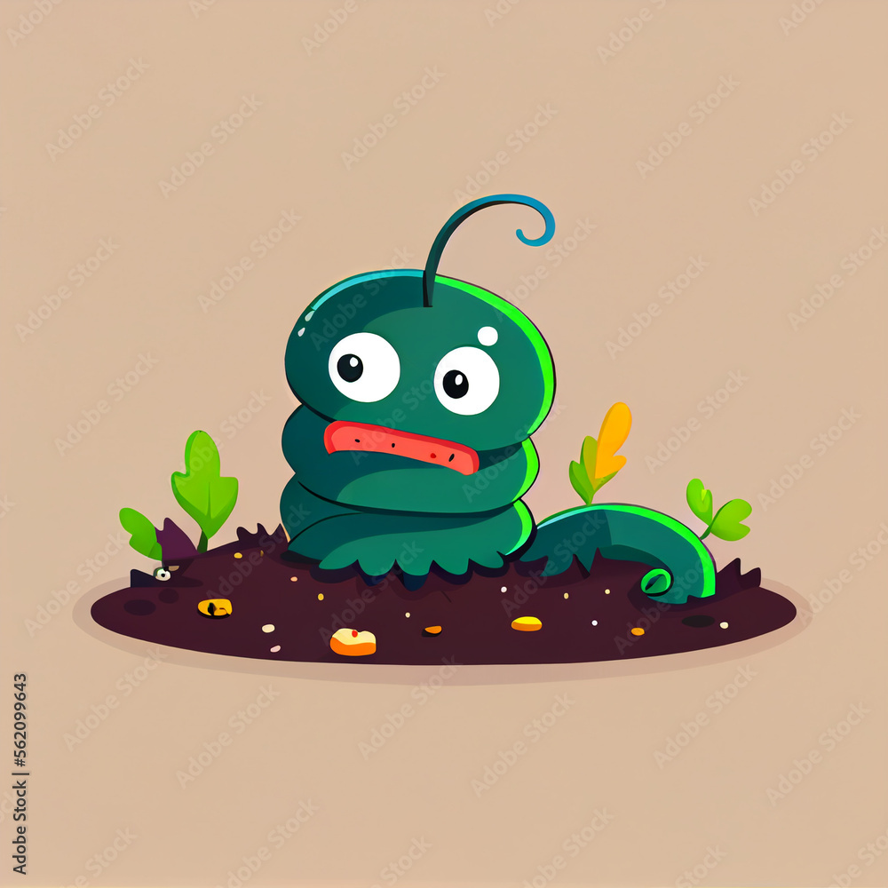 Cute worm character, cartoon green caterpillar, cute earthworm grub ...