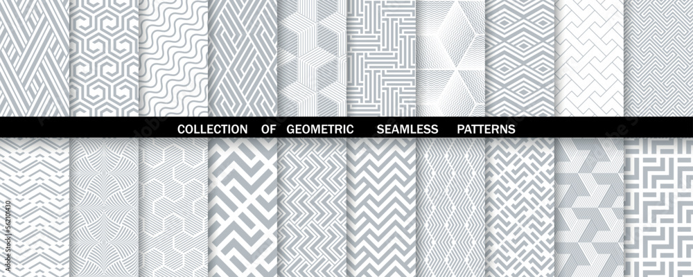 Geometric set of seamless gray and white patterns. Simpless vector ...